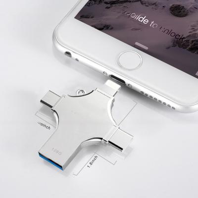 China 5- Custom 4 in 1 OTG Silver USB Flash Drive 128MB-4GB USB 3.0 Memory Stick for Android Phone Multifunctional Metal for sale
