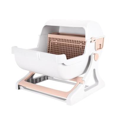 China Reversable Folding Semi Automatic Cat Litter Box Foldable Cat Litter Box Detachable Pet Grooming for sale