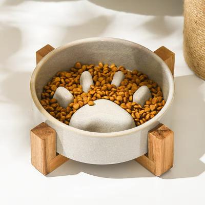China Ceramic Pet Bowl Dog Slow Feeder with Wooden Frame Applicable Pet Dogs Customize logo Color Packaging LCD Display NO for sale
