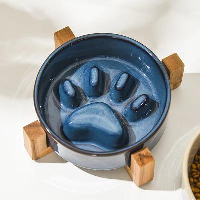 China Ceramic Pet Bowl Dog Slow Feeder with Wooden Frame Applicable Pet Dogs Customize logo Color Packaging LCD Display NO for sale
