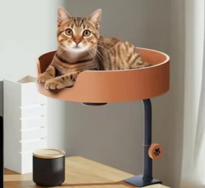 China 2025 New Design Height Adjustable Wooden Desk Cat Bed Safety Cat Shelves with Metal Frame for Cat Lovers for sale