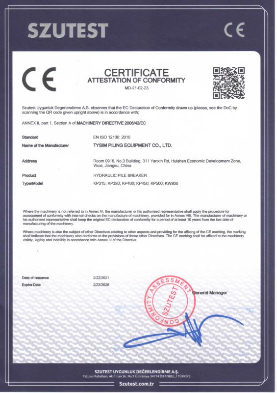 Product Certification - APIE FOUNDATION EQUIPMENT （CHINA）LIMITED
