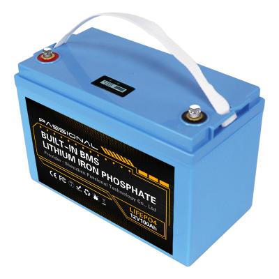 China LFP Rechargeable 12v 100ah Lifepo4 Lithium Battery Pack Waterproof Blue for sale