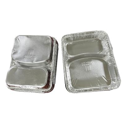 China Food Packing 2 Compartments Takeaway Lunch Box Disposable Aluminum Foil Oven Food Container for sale