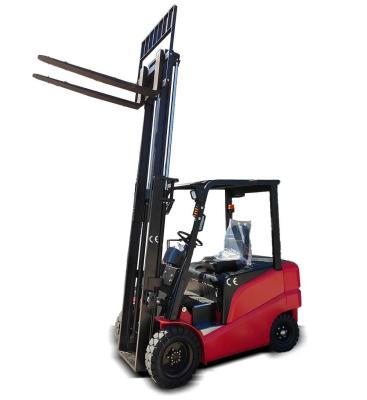 China 3.5 metros 3 toneladas Cuatro ruedas carretilla elevadora eléctrica adecuada para la industria de embalaje de alimentos en venta