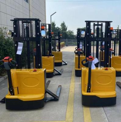China 1500kg 3000mm Full Electric Walkie Stacker With Reverse Rearview Mirror And Buzzing Sound for sale