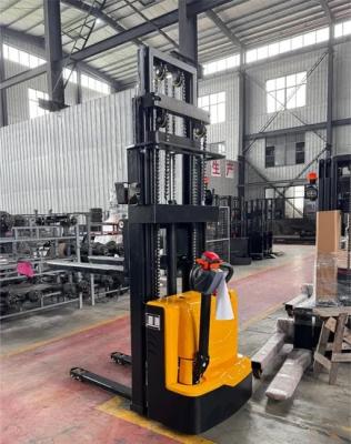 China High Cost-Effective 1500kg 4500mm Full Walkie Electric Pallet Stacker with 24/80ah Battery and 1070mm Fork Length for sale
