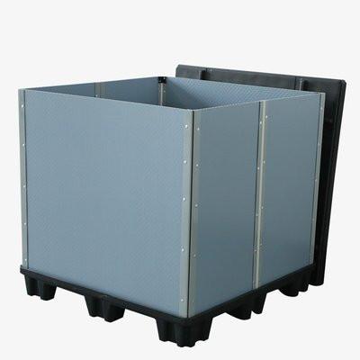 Plastic Pallet Bin in folded position demonstrating space-saving feature