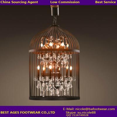 China Gaiola de pássaro industrial da luz do pendente do vintage com luz de suspensão decorativa do pendente do sótão de cristal do candelabro à venda