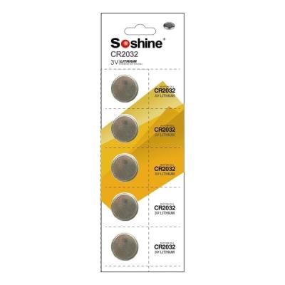 China Soshine CR2032 Battery CR2032 Lithium 3v (1 Pack of 5) for sale