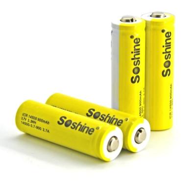 China Soshine Battery 3.7v 900mAh 4  Li-ion 14500/AA for sale