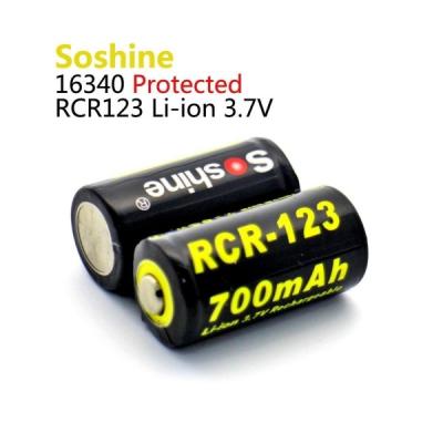 China Soshine Li-ion RCR123 Battery Protected: 700mAh 3.7V for sale