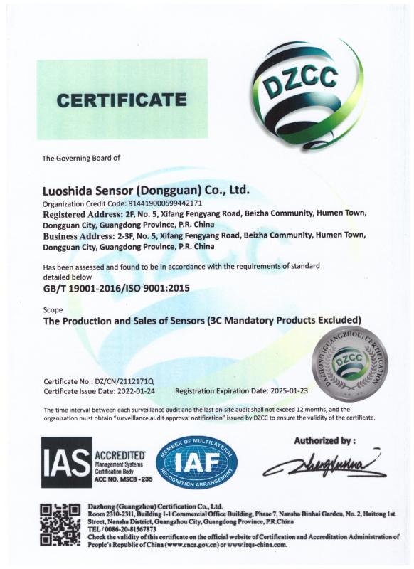ISO9001 - Luo Shida Sensor (Dongguan) Co., Ltd.