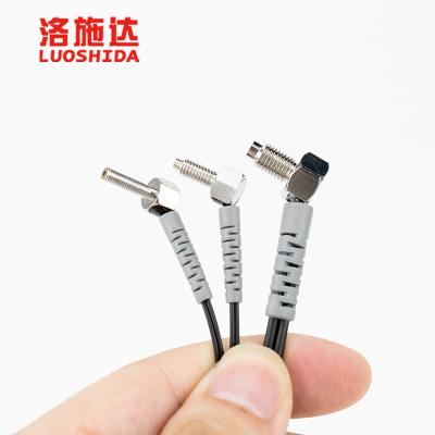 China 90 Degree Right Angle Through Beam Fiber Optic Sensor M3x0.5 M4x0.5 Thread No Signal Loss for Narrow Space Object Detection for sale
