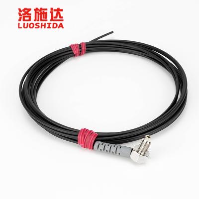 China T610-TZ M6 Elbow Through Beam Fiber Optic Sensor 1000mm Range 2.2mm Plastic Core for High Speed Packaging Conveyor Counting for sale