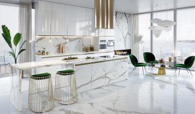 China Keukenkast van het luxe de Moderne Ontwerp met Eilandkeuken en Marmeren Bovenkant Te koop