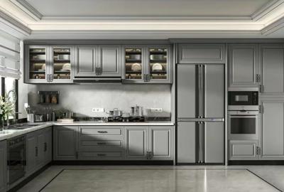 China Stevige Hout van villa het Standaard Naar maat gemaakte Moderne Grey Kitchen Cabinets With Island Te koop