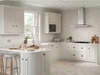 China Arcuate U Shape Solid Wood Kitchen Cabinets White Solid Wood Doors Panels for sale