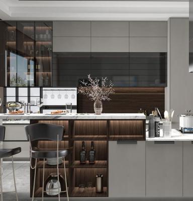 China Armários modernos de 2.5M L Shape Island Kitchen com uma parede dos armários e de uma ilha à venda