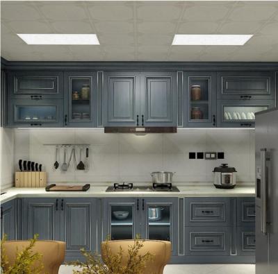 Cina Armadi da cucina modulari moderni con il Governo superiore della porta di vetro ed il rivestimento blu-chiaro di colore in vendita