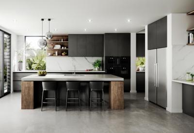 Cina Personalizzi gli armadi da cucina modulari moderni con l'isola ed il Governo di a microonde in vendita