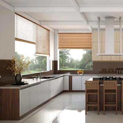 Cina cucine in bianco e nero moderne di 1.8m con disposizione dei posti a sedere con la porta di pietra del compensato e superiore in vendita
