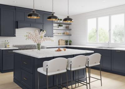 China Hoge 2m HPL polijsten Pvc-Keukenkasten met Lade Tegenover elkaar stellende Countertops en Eiland Te koop