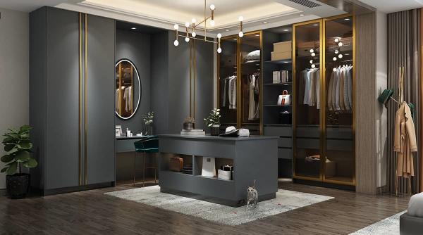 Quality Gray Gold Stainless Steel Wardrobe Cabinet SS Almirah Glass Doors For Clothes for sale