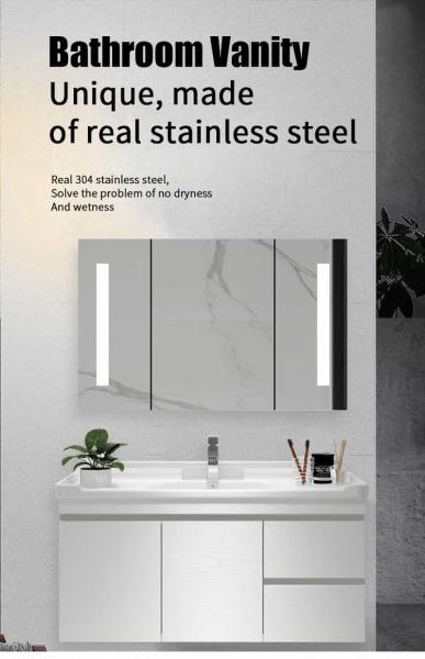Quality Anti Corrosion 316L Stainless Steel Bathroom Furniture Vanity LED Mirror Cabinet for sale