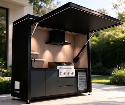 China Electric Lift Cover Outdoor Kitchen for Flexible BBQ Prep  | ROVA PRO Black Version for sale
