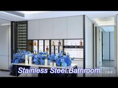 mirrorred steel stainless bathroom cabinet vanity unit with floral tile waterproof