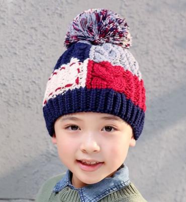 China Children hat autumn and winter boys girl hat fight color winter tide thickening warm baby knitted wool hat for sale