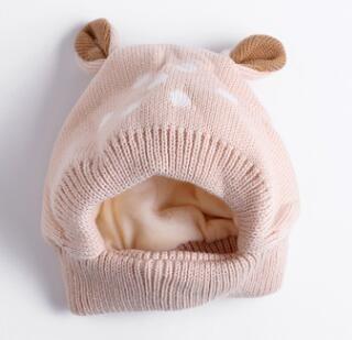 China Baby hat Korean winter plus velvet thick wool hat new bear collar scarf hat children warm for sale