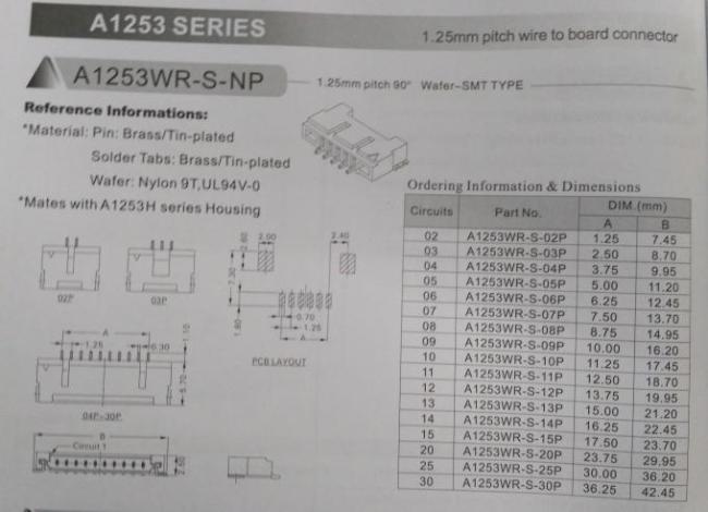 le connecteur à angle droit de gaufrette de lancement de 1.25mm, connecteur du fil DF14, type latéral d'entrée a enveloppé l'en-tête