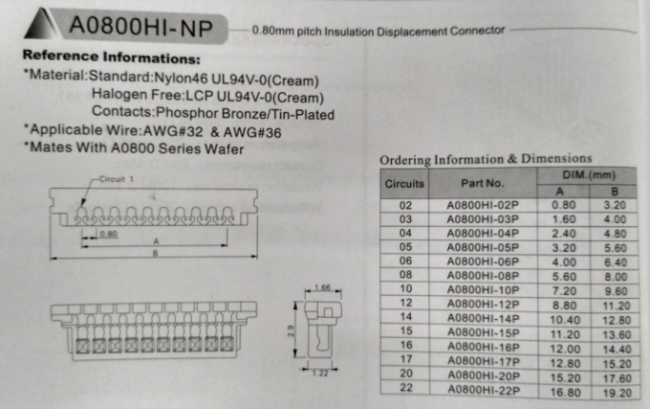 Verbindungsstück des 0.8mm Neigung Isolierungs-Verschiebungs-Verbindungsstücks SUR für AWG32#