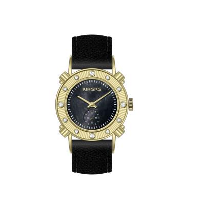 China Fashion Genuine Leather Quartz Watch With Mop Dial Diamonds On Bezel For Ladies for sale