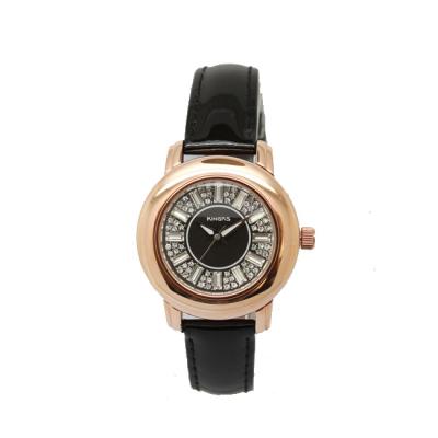 China Black Stainless Steel Leather Quartz Watch Jewerly Luxury For Ladies for sale