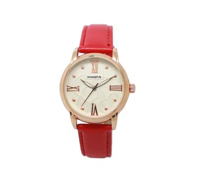 China Round Alloy Case Leather Quartz Watch With Red Leather Band Big Face for sale