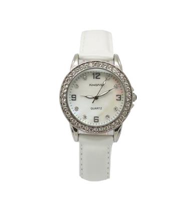 中国 モップのダイヤルの合金の箱の水晶女性ファッション・ウォッチ PU の革バンド 販売のため