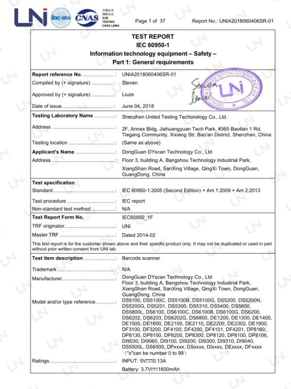 IEC-60950 - Shenzhen DYscan Technology Co., Ltd