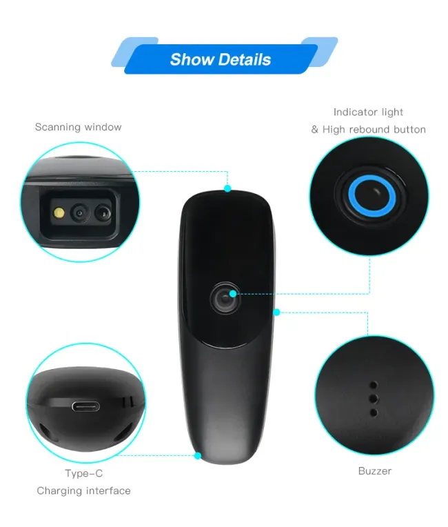 Mini Handheld 2D Wireless Barcode Scanner - Close-up Detail