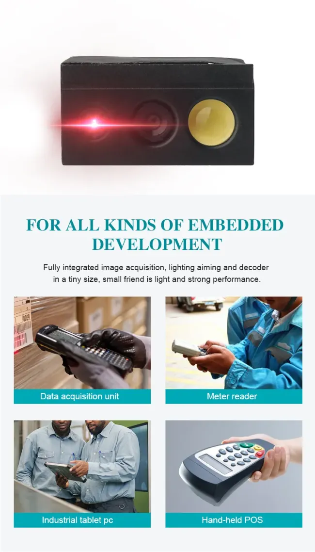 Close-up view of DE2390 barcode scanner module