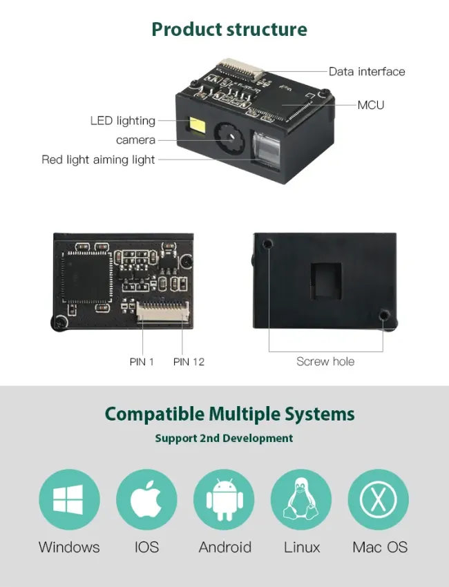 DE2106 Barcode Scanner Module - Side View