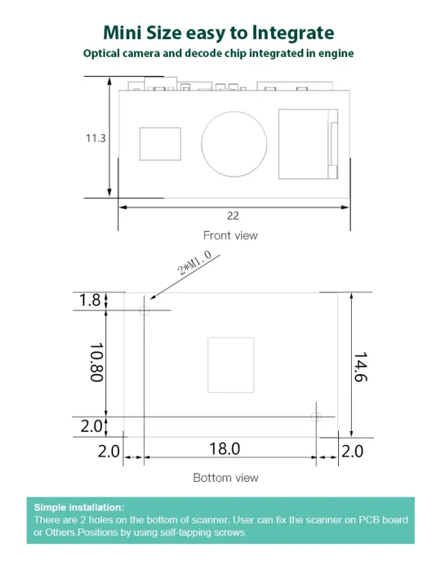 DE2106 Barcode Scanner Module - Top View