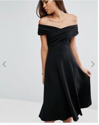 China Newest Design Women Off Shoulder Sexy Black Midi Dress for sale