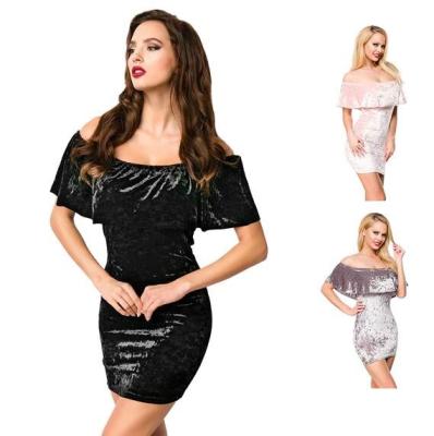 China Fashion Lady Off-Shoulder Velvet Dress for sale