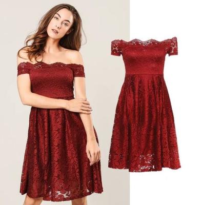 China hot fahsion dress lady off-shoulder Lace Dressparty dress for sale