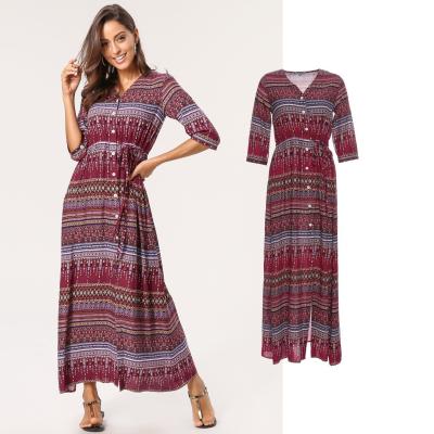China Newest Design Women Boho Maxi Dress with Button Panel for sale