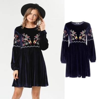 China Newest Design Women Tunic Velvet Dress with Embroidery for sale
