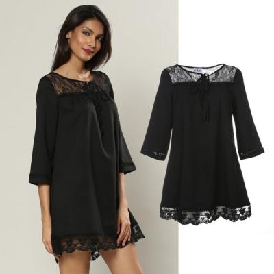China custom make black lace neckline and bottom fashion girl dress for sale